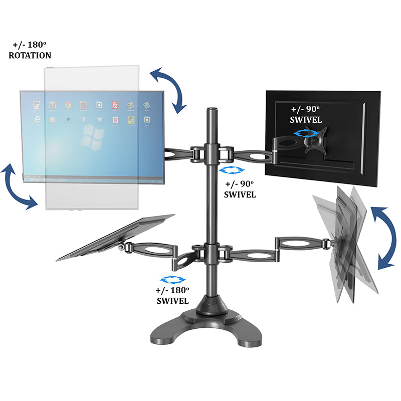 Quad Monitor Stand Freestanding, Adjustable/Tilt/Swivel/Rotate, Suppor ...