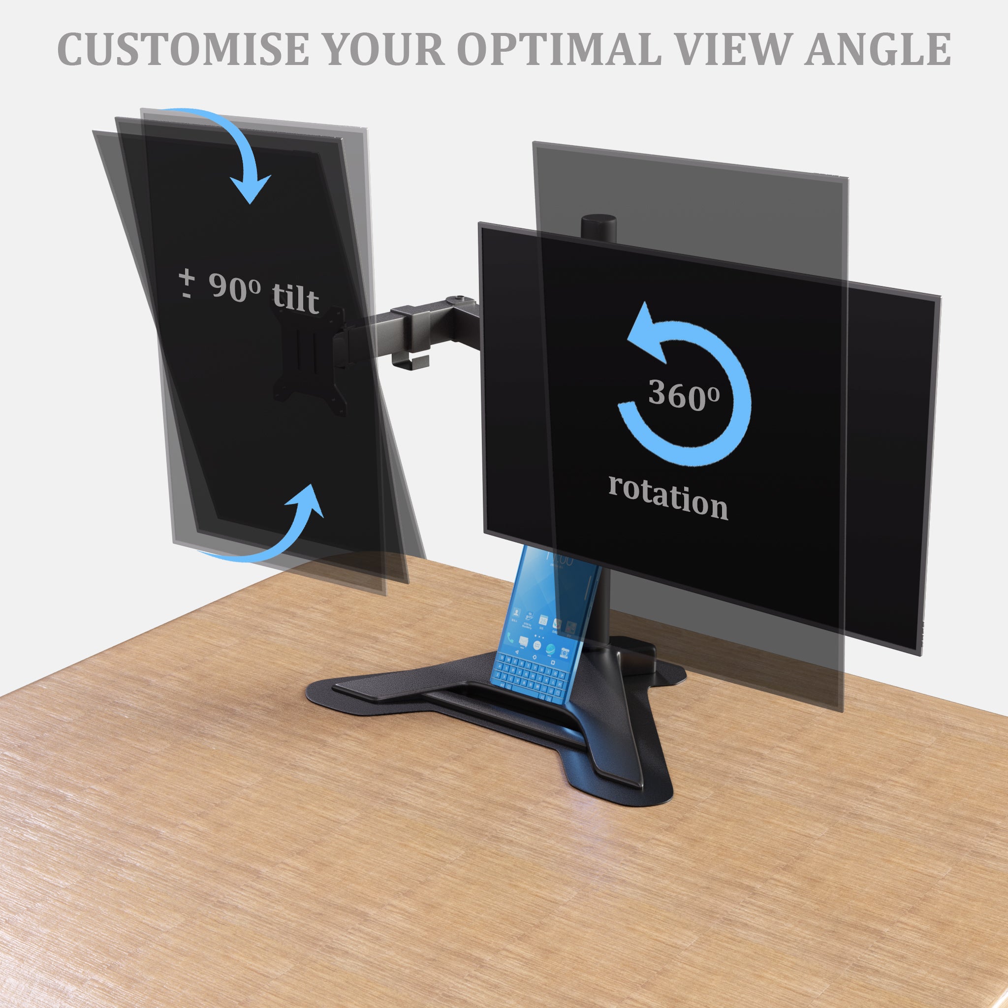 Dual Monitor Stand, Free Standing Height Adjustable Two Arm Monitor Mo ...