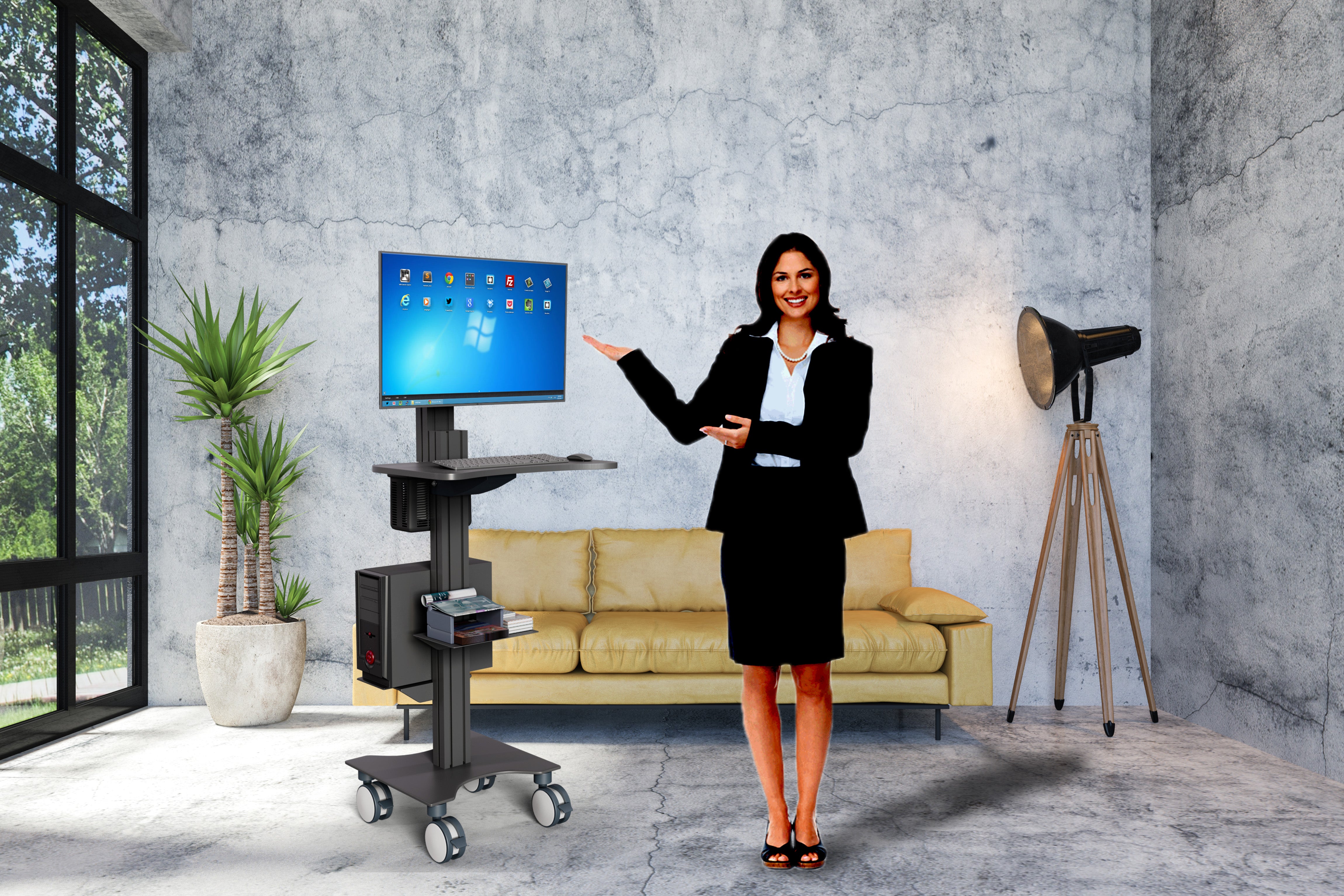 Sit Stand Mobile Workstation with Height Adjustments and Keyboard Tray ...