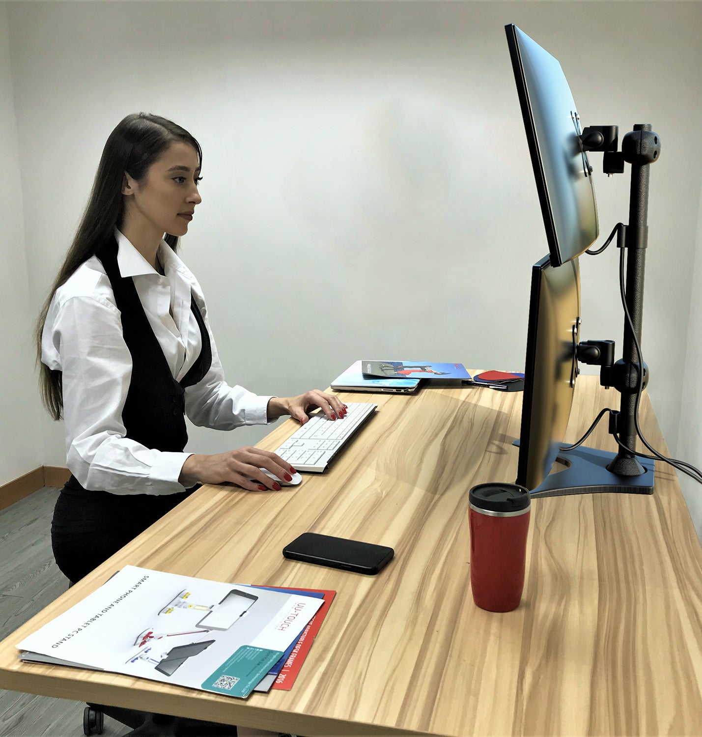 Dual Vertical Array LED/LCD Monitor Stand, Free-Standing Desk Mount fo ...