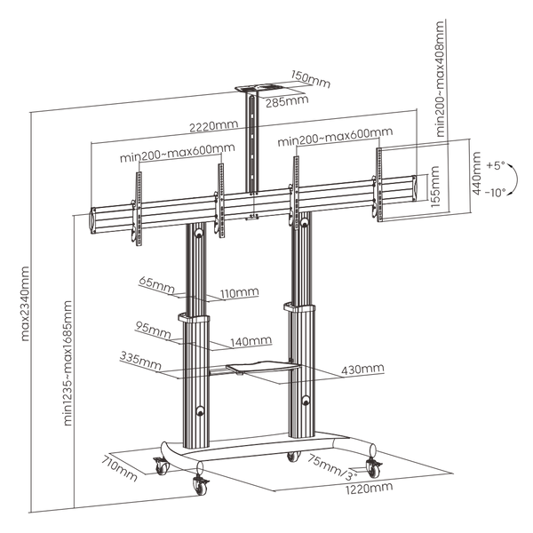 Dual Screen Aluminum TV Mobile Cart, Support 37"-60" LED LCD Plasma TV ...