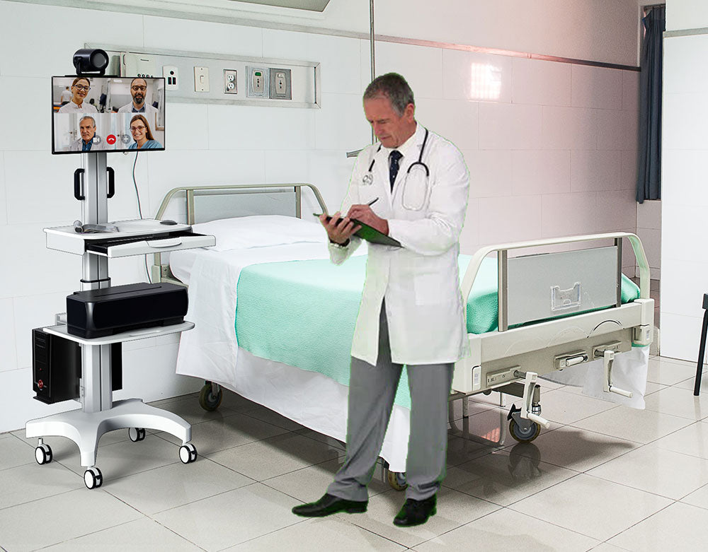 Single Monitor Medical Cart With Lockable Wheels and Camera Shelf For ...
