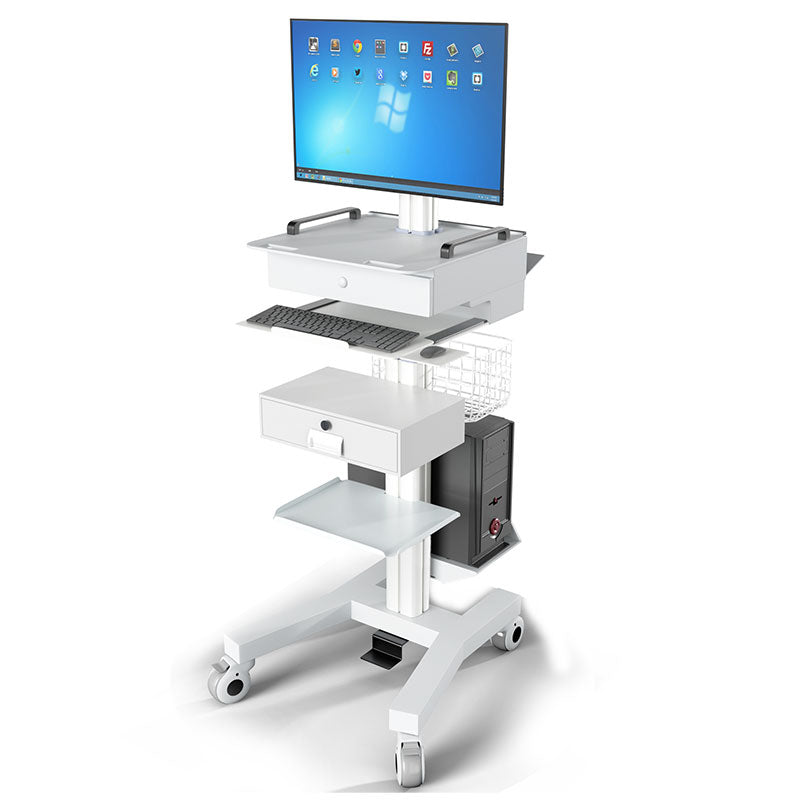 Computer Medical Cart, for 15”-27” Screens, Height Adjustable, Lockabl ...