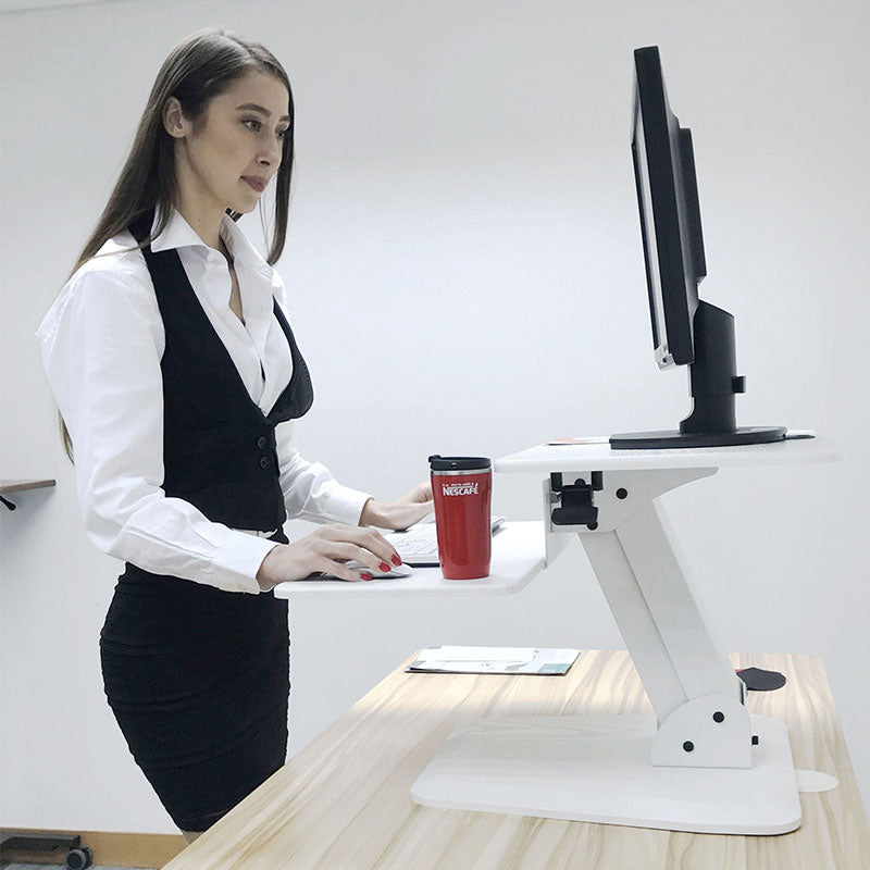 White Height Adjustable Standing Desk Gas Spring Monitor Riser, Tablet ...