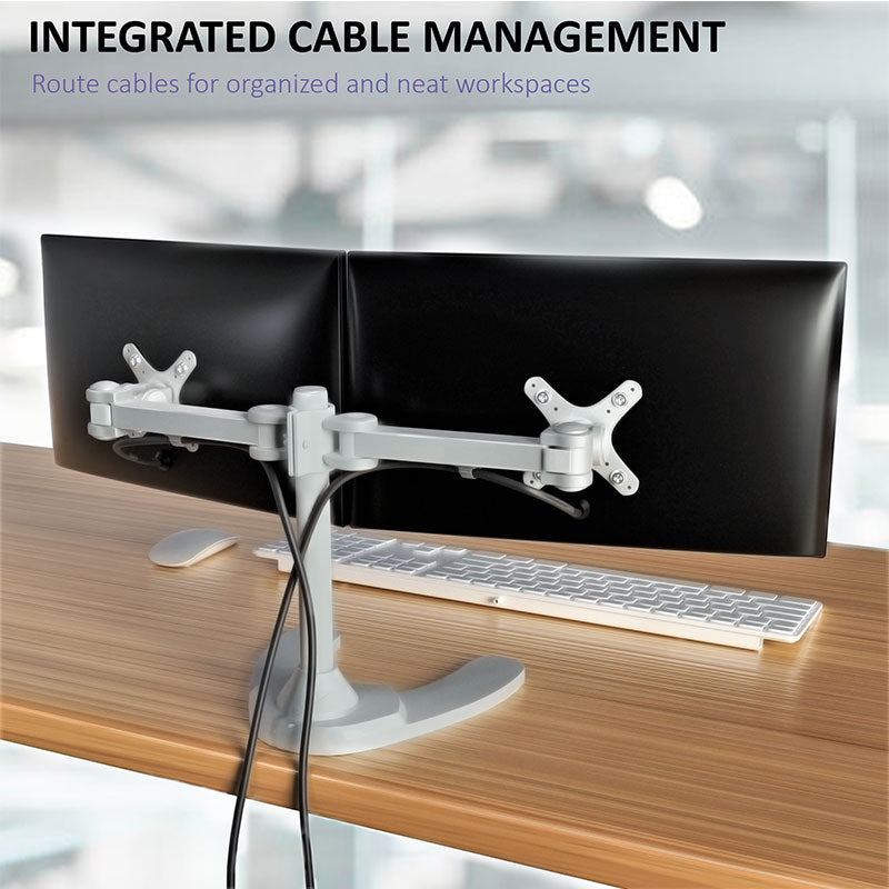 Dual Monitor Stand - Freestanding & Horizontal, 5 Years Warranty, Silv ...