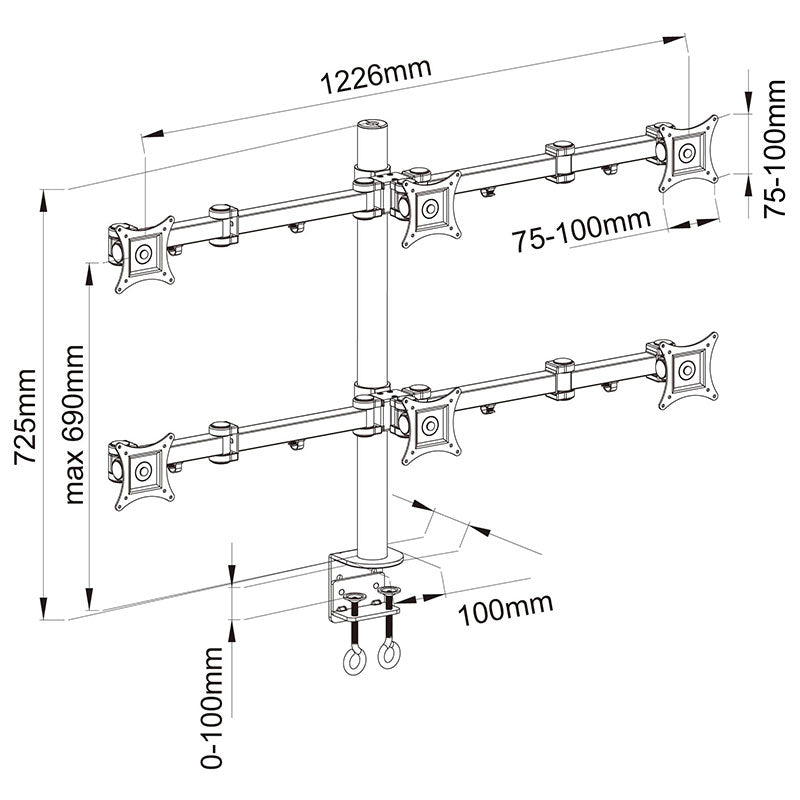 Hex LCD Monitor Desk Mount Stand Heavy Duty & Fully Adjustable 6 Scree ...
